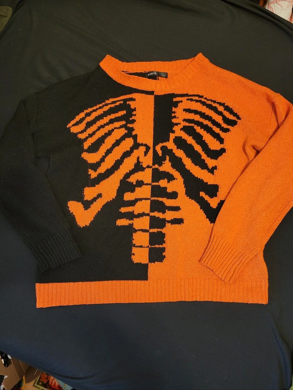 SHEIN | Sweaters | S Oversized Goth Sweater Halloween Skeleton Orange ...